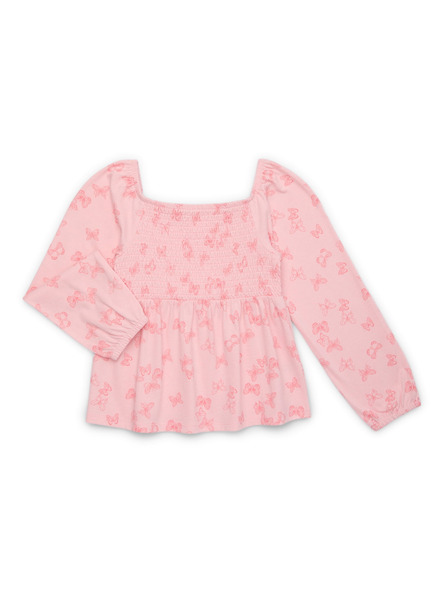 Wonder Nation Girls Smocked Top with Long-Sleeves, Sizes 4-18 - Walmart.com