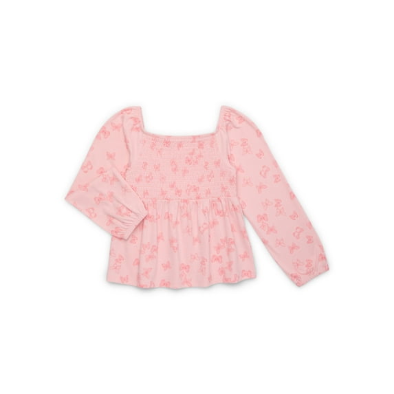 Wonder Nation Girls Smocked Top with Long-Sleeves, Sizes 4-18 - Walmart.com