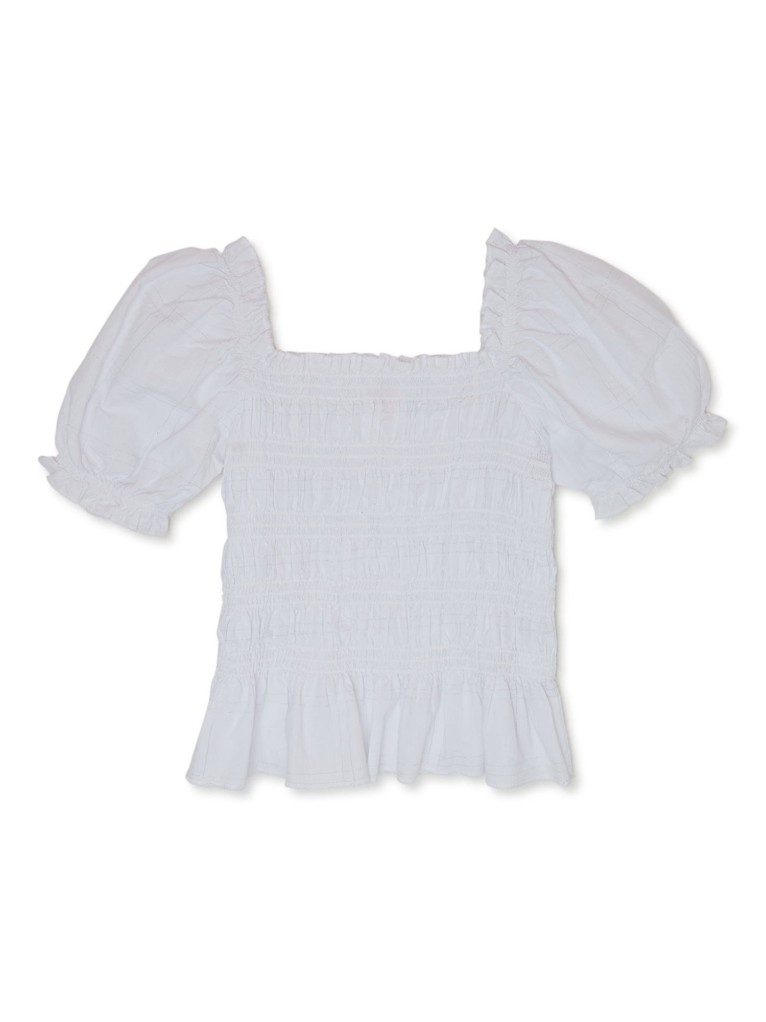Wonder Nation Girls Smocked Top with Puff Sleeves, Sizes 4-18 & Plus ...