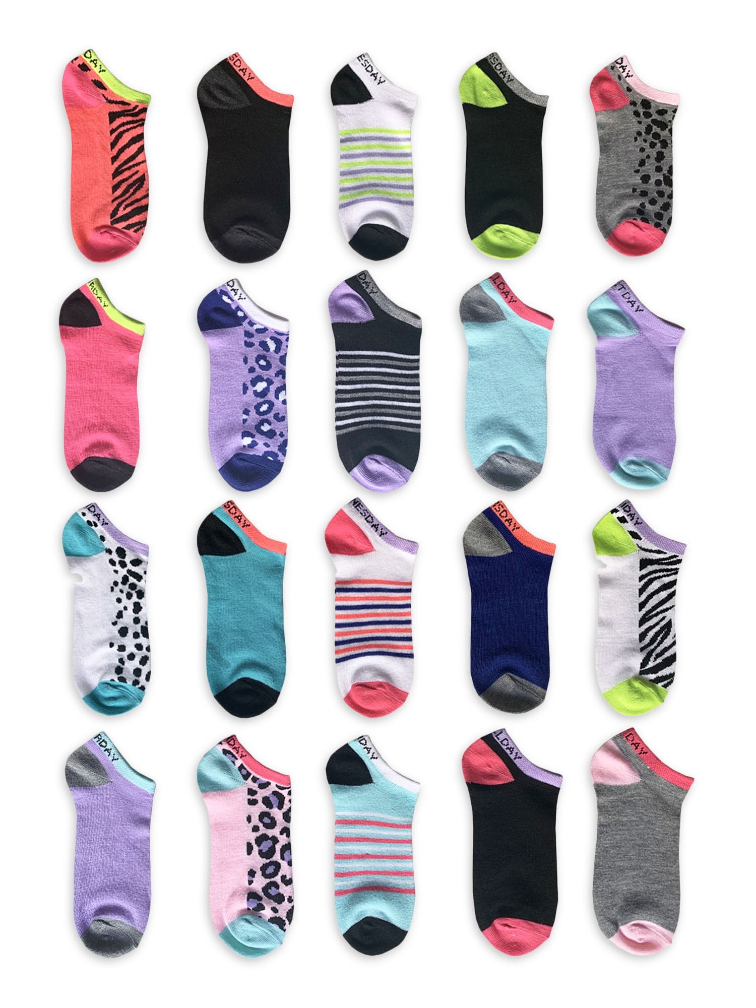 Wonder Nation Girls Socks, 20 Pack No Show Fun Socks Sizes S - L ...