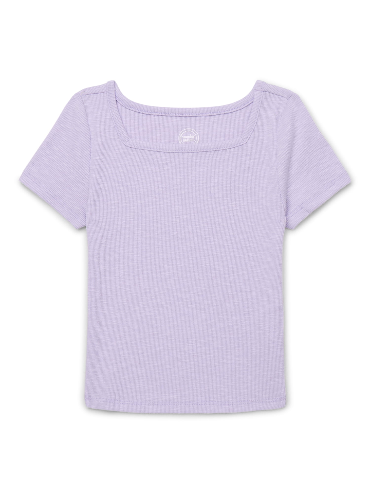 Wonder Nation Girls Short Sleeve Square Neck Ribbed T-Shirt, Sizes 4-18 ...