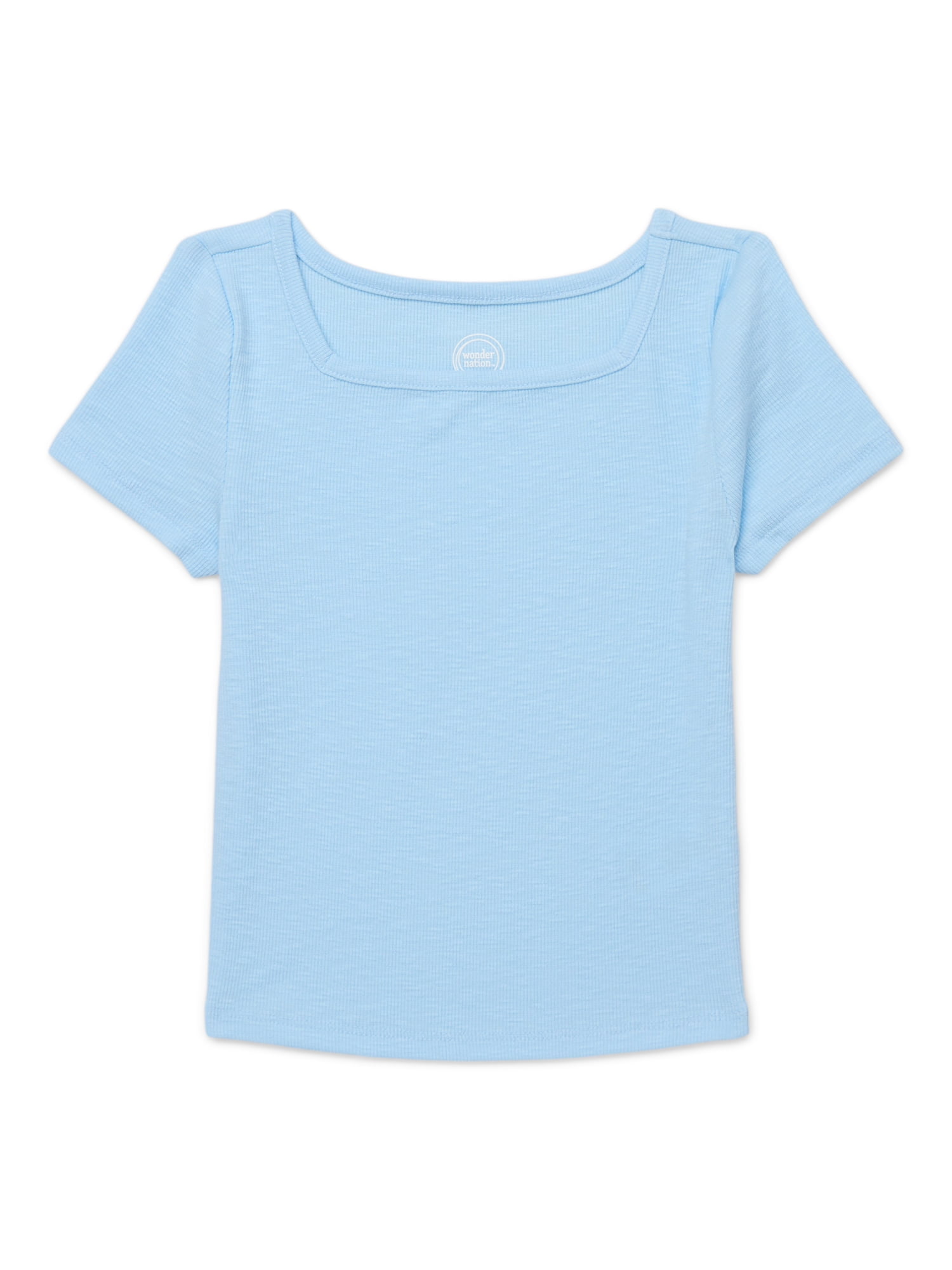 Wonder Nation Girls Short Sleeve Square Neck Ribbed T-Shirt, Sizes 4-18 ...