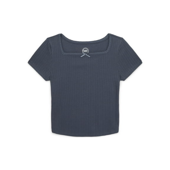 Wonder Nation Girls Pointelle Lace Top with Short Sleeves, Sizes 4-18 ...