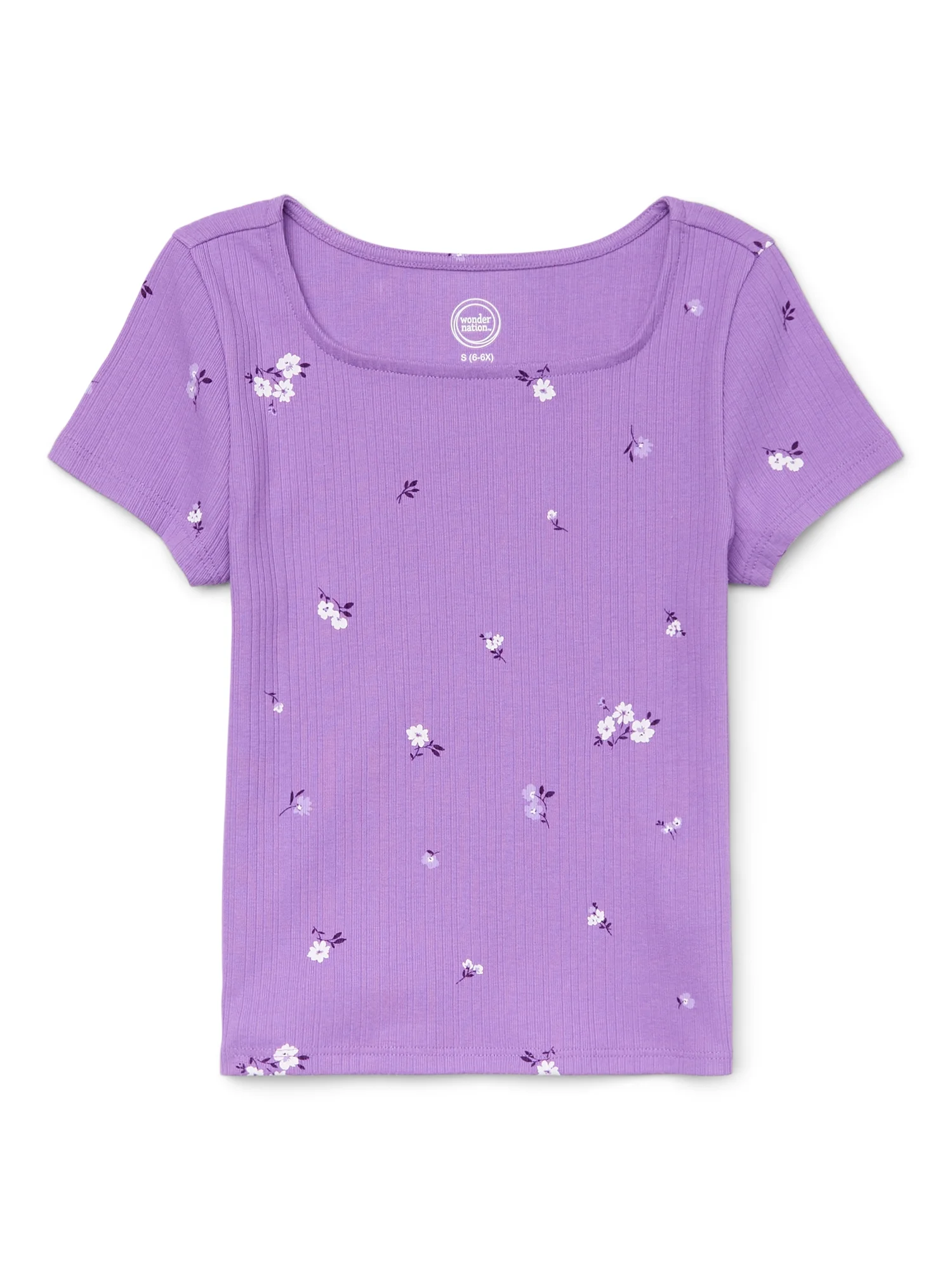 Wonder Nation Girls Square Neck Top with Shorts Sleeves, Sizes 4-18 ...