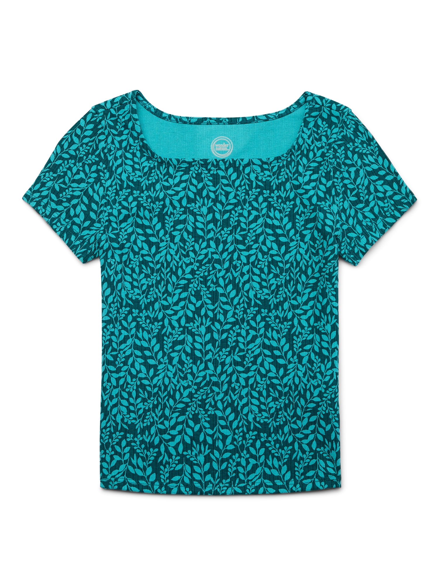 Wonder Nation Girls Square Neck Top with Shorts Sleeves, Sizes 4-18 ...