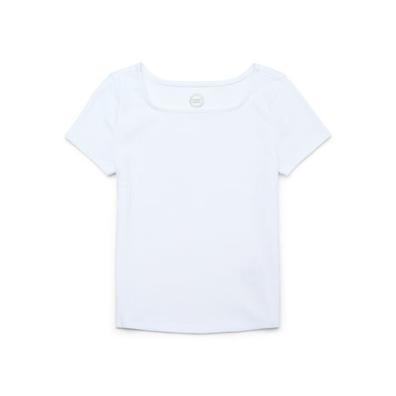 Wonder Nation Girls Square Neck Top with Shorts Sleeves, Sizes 4-18 ...