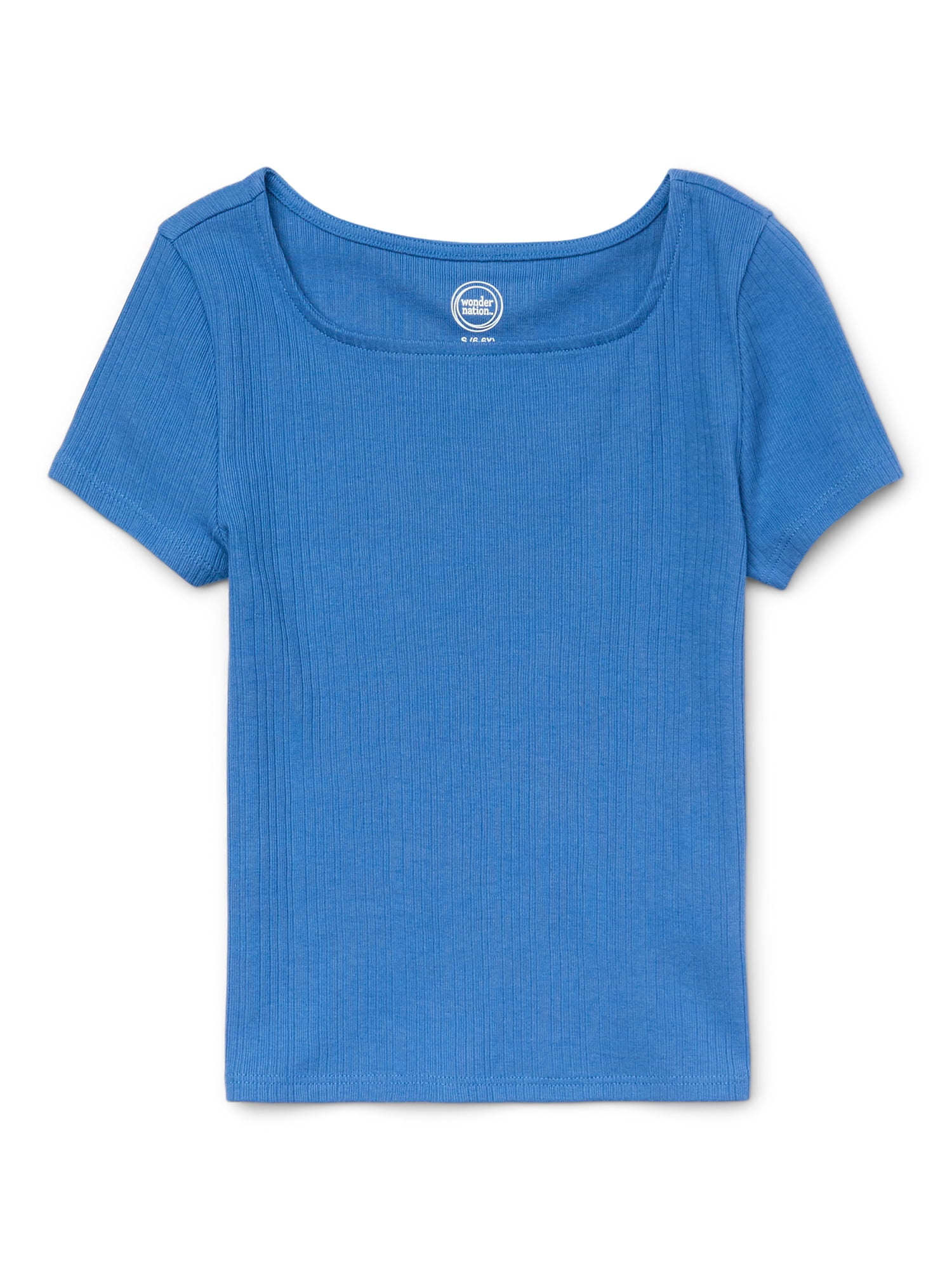 Wonder Nation Girls Square Neck Top with Shorts Sleeves, Sizes 4-18 ...