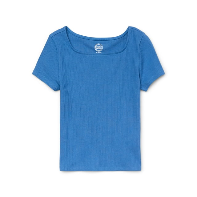 Wonder Nation Girls Square Neck Top, Short Sleeves, Cotton Blend, Sizes ...