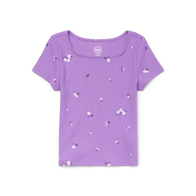 Wonder Nation Girls Square Neck Top - Short Sleeve Tee - Walmart.com