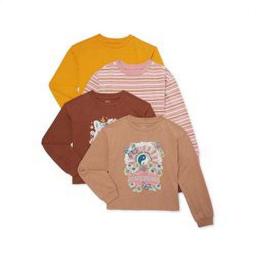 Wonder Nation Girls Striped Dreamer Graphic Top, 4-Pack, Sizes XS-XXL ...