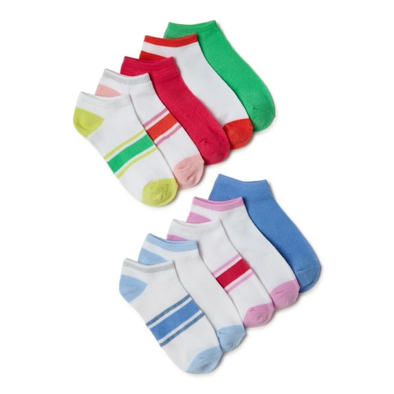 Wonder Nation Girls No-Show Socks 10-Pack, Colorful Knit, Sizes S-L ...