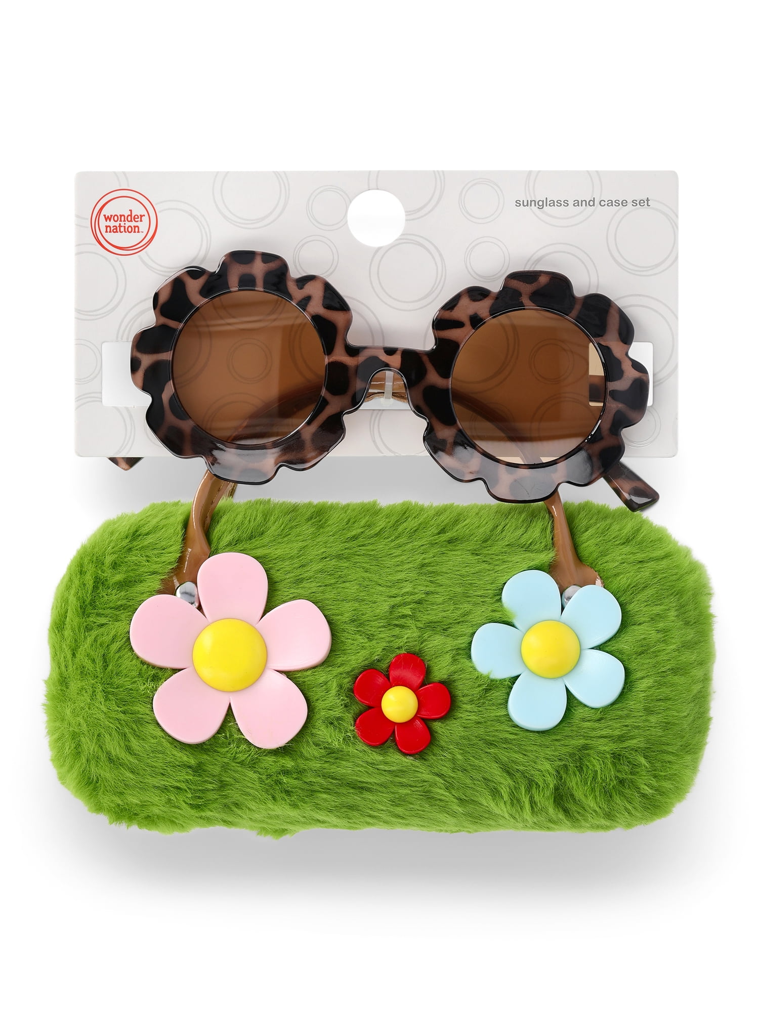 Wonder Nation Girls Tortoiseshell Flower-Shaped Sunglasses with Plush ...