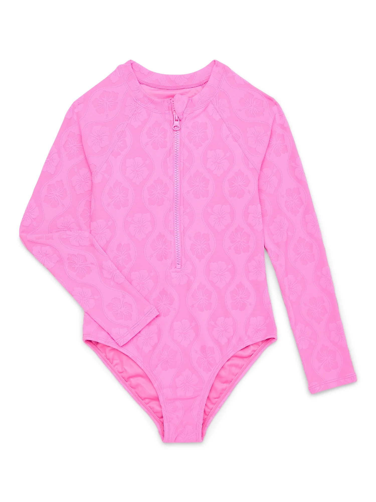 Wonder Nation Girls Rash Guard One-Piece Swimsuit with UPF50+, Sizes 4 ...