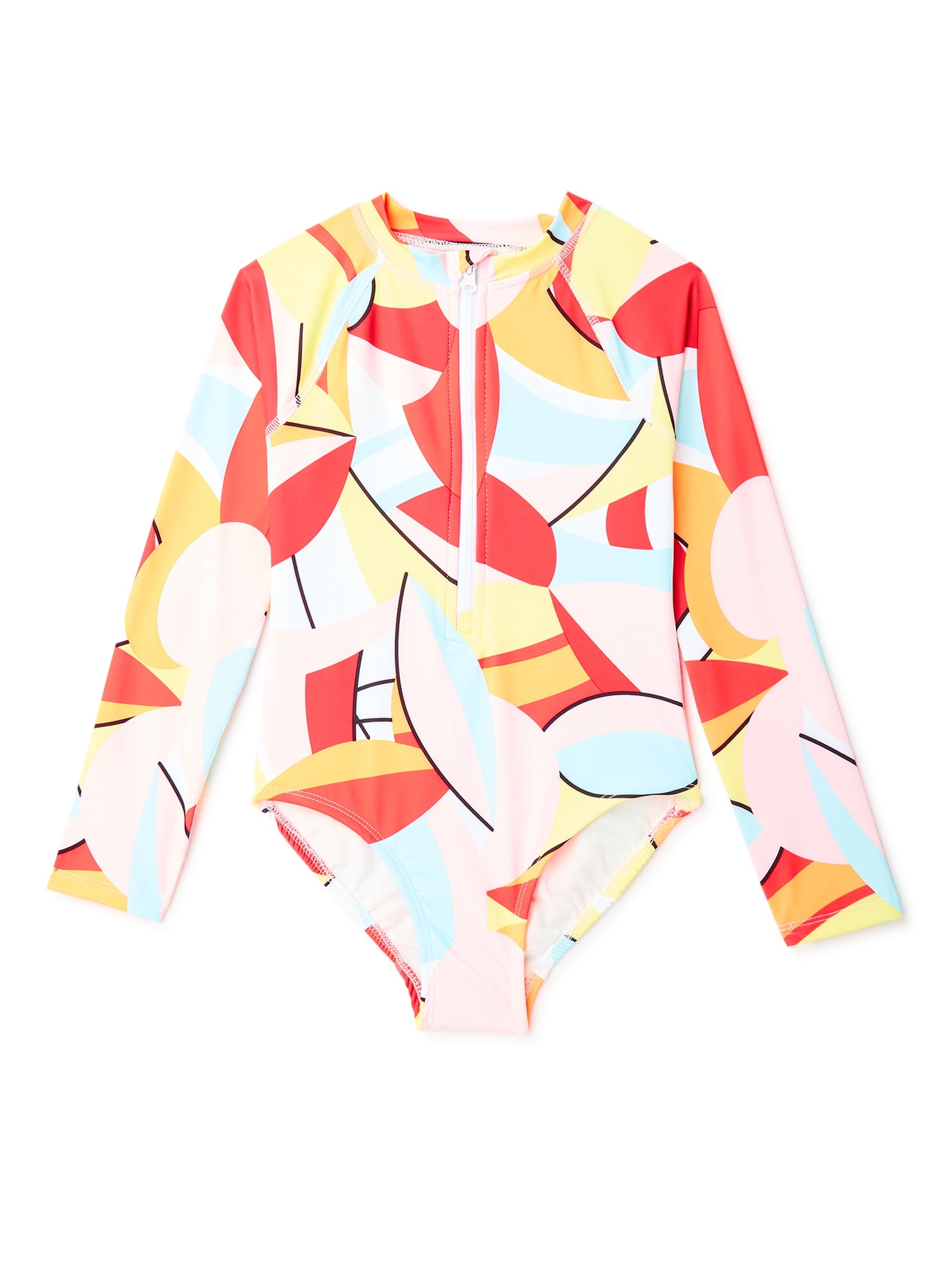 Wonder Nation Girls Rash Guard Zip Swim Shirt, Sizes 4-18 & Plus, UPF ...