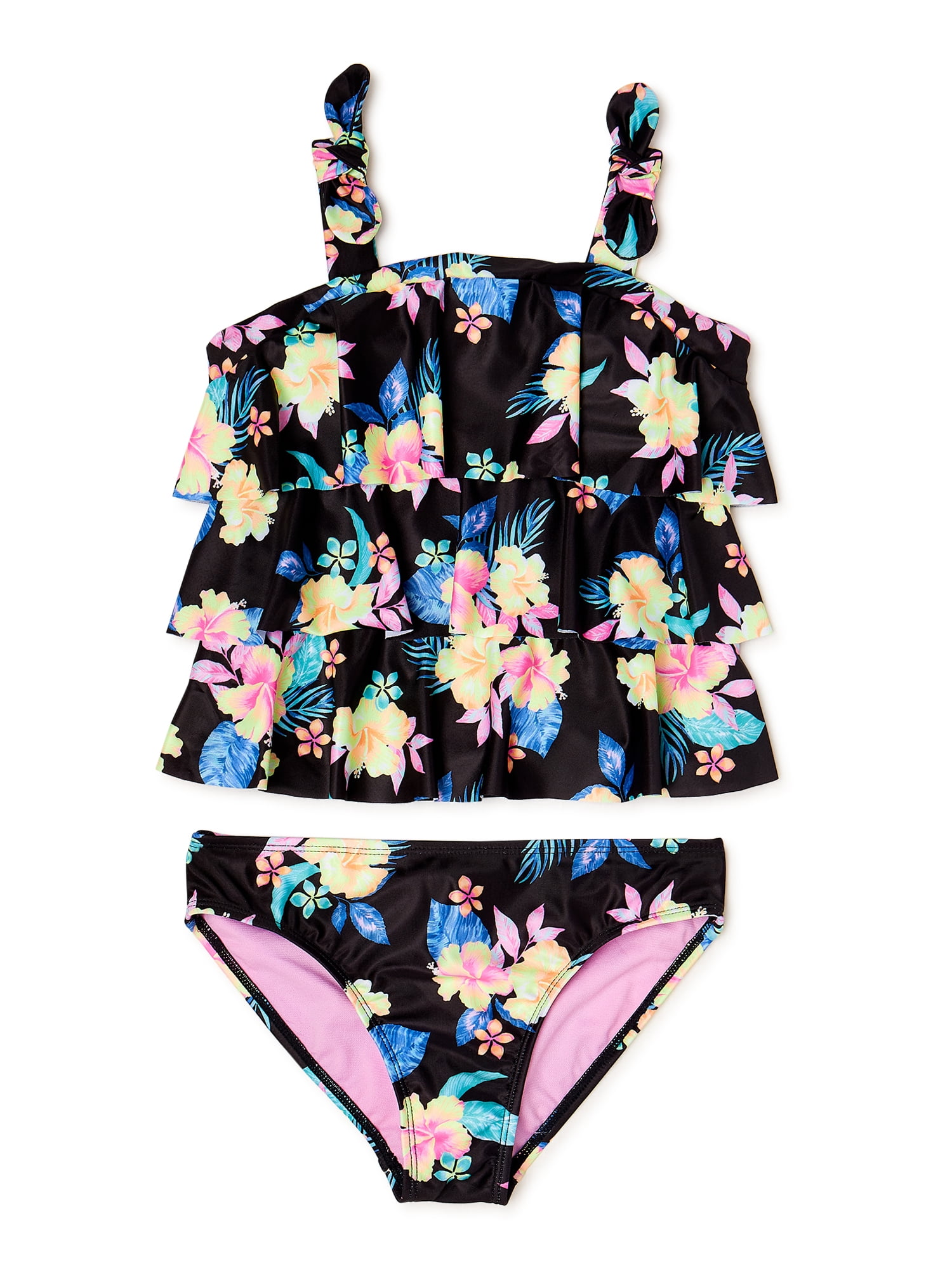 Wonder Nation Girls Swim Tropical Triple Ruffle Tankini Set, Sizes 4-18 ...