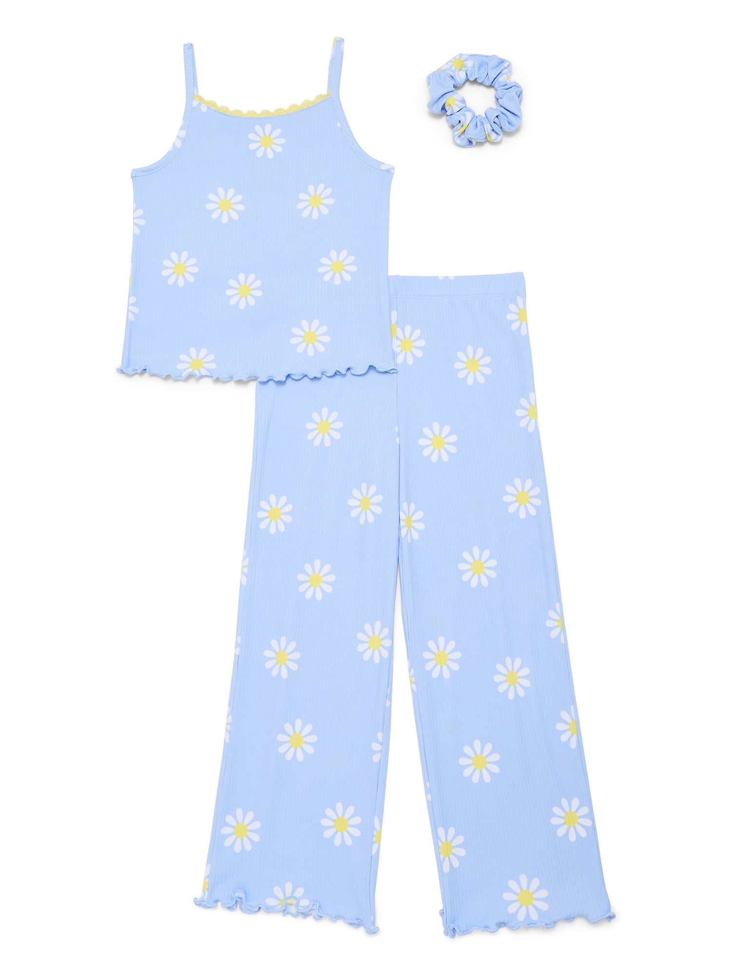 Wonder Nation Girls Pajama Tank Top and Pants with Scrunchie Set, 3 ...