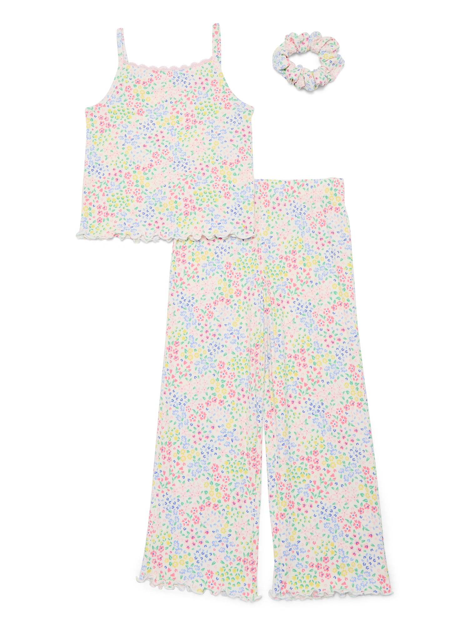 Wonder Nation Girls Pajama Tank Top and Pants with Scrunchie Set, 3 ...