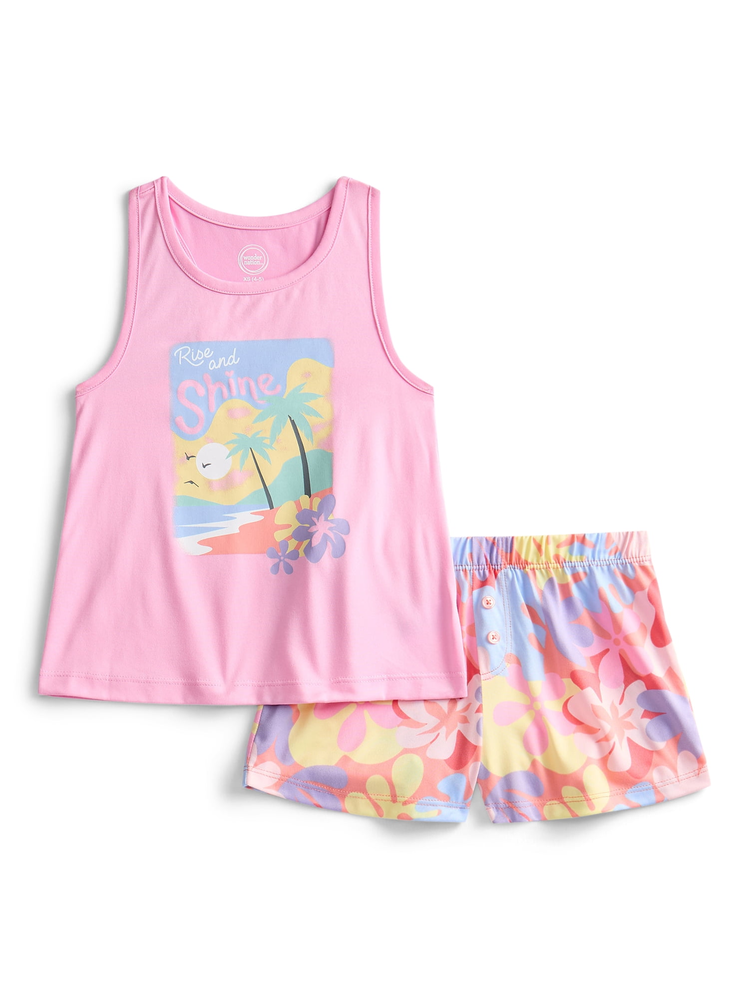 Wonder Nation Girls Tank Top and Shorts 2-Piece Pajama Set, Sizes 4-18 ...
