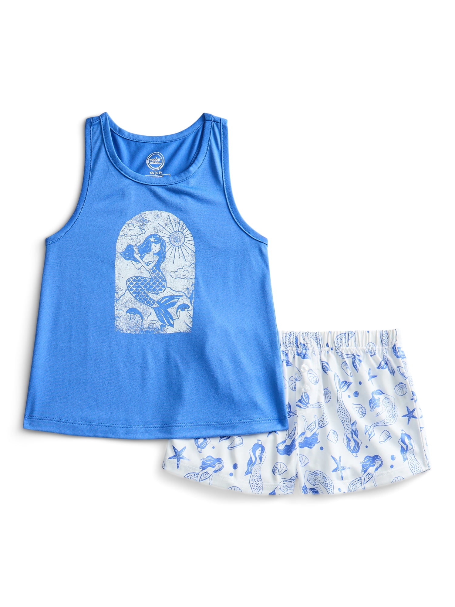 Wonder Nation Girls Tank Top and Shorts 2-Piece Pajama Set, Sizes 4-18 ...