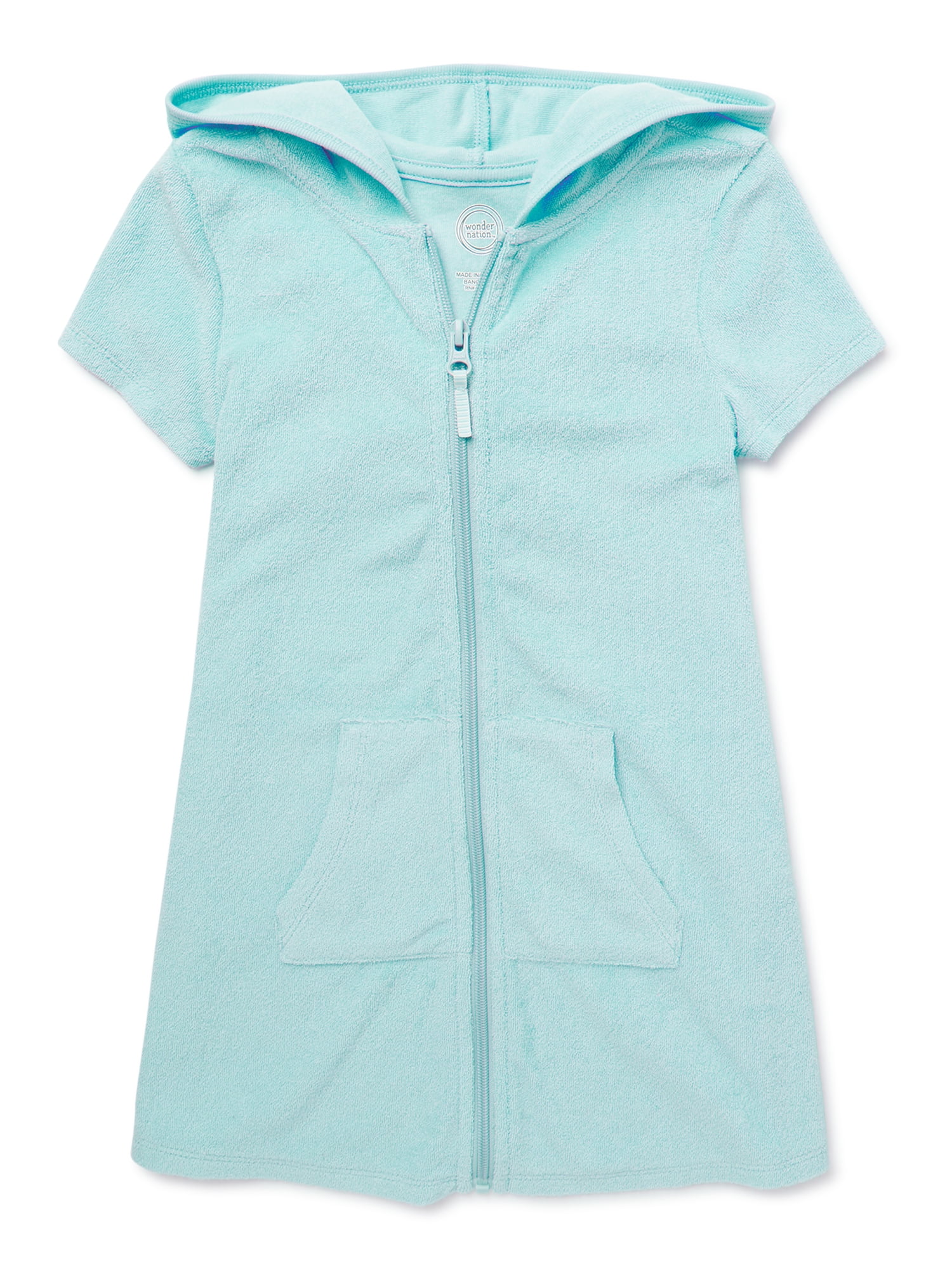 Wonder Nation Girls Hooded Terry Swimsuit Coverup with UPF 50+, Sizes 4 ...