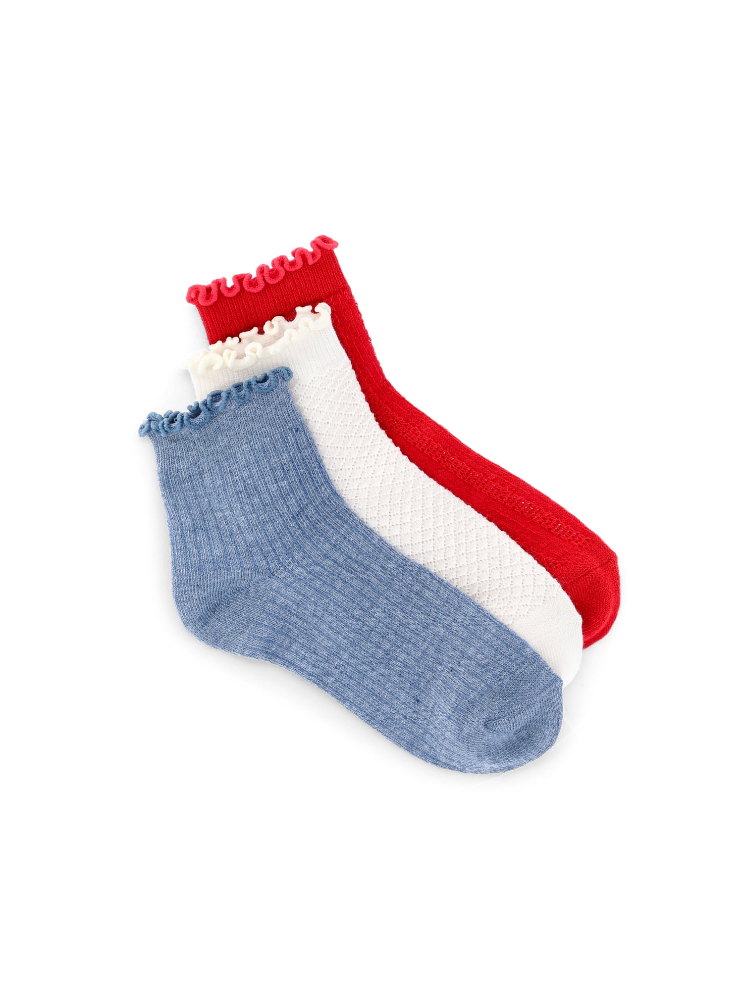 Wonder Nation Textured Lettuce Edge Ankle Socks 3-Pack for Girls Sizes ...