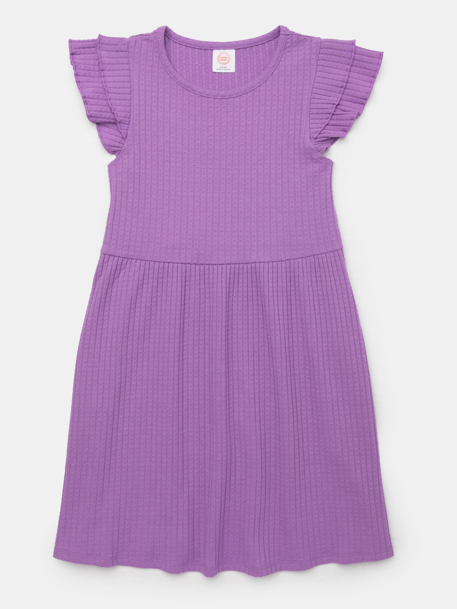 Wonder Nation Girls Textured Ruffle Dress with Short Flutter Sleeves ...