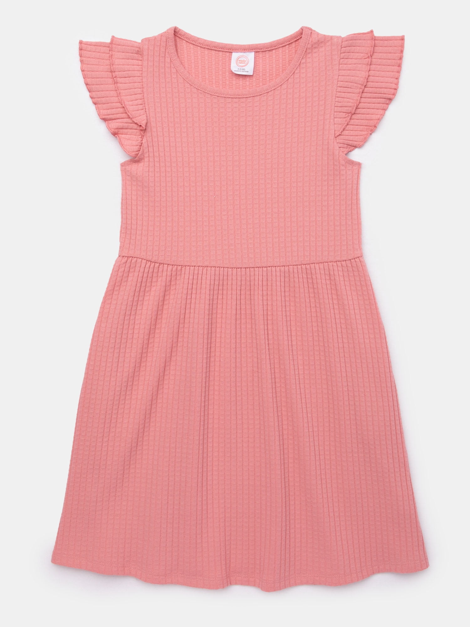 Wonder Nation Girls Textured Ruffle Dress with Short Flutter Sleeves ...