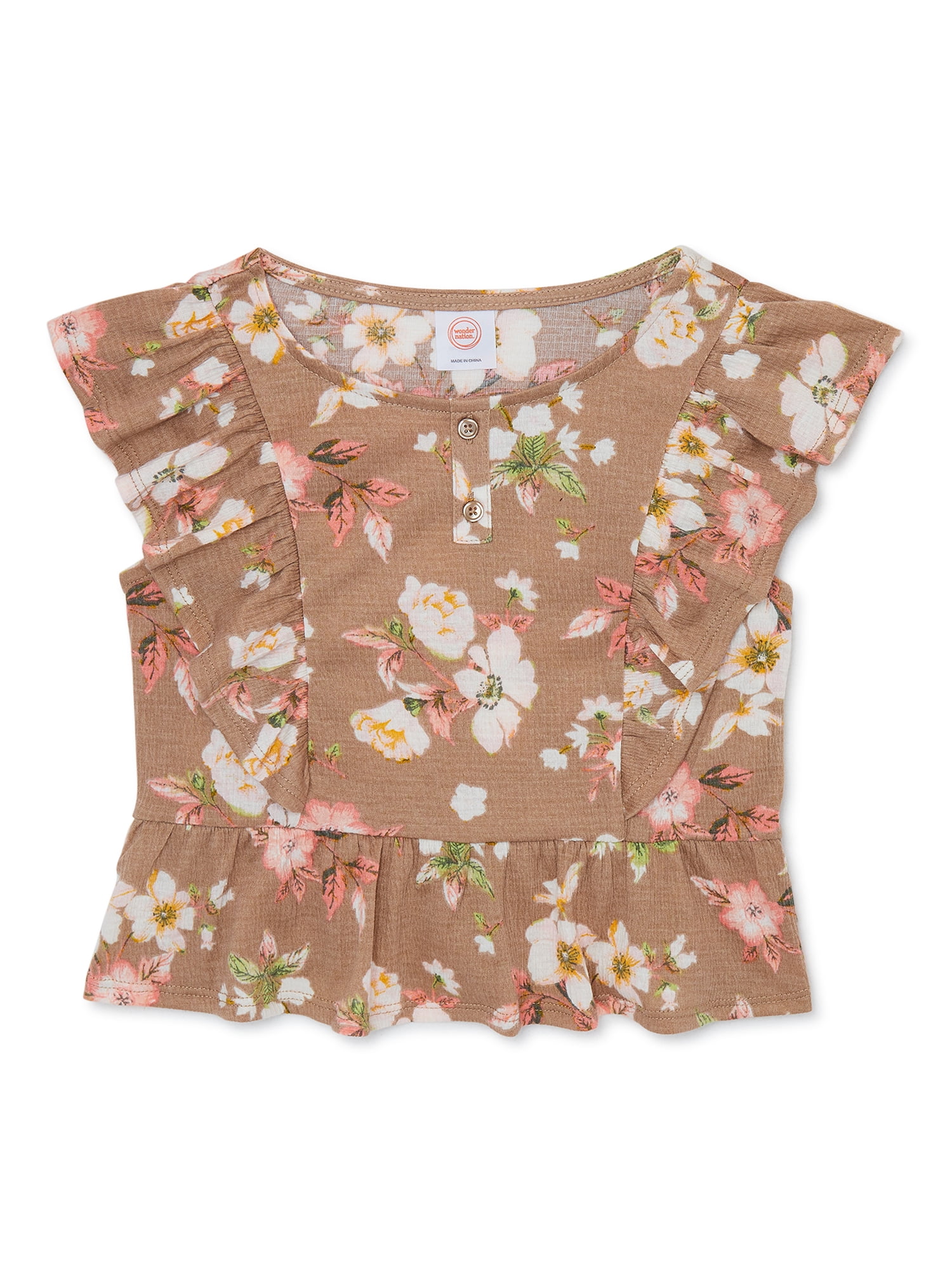 Wonder Nation Girls Textured Ruffle Top, Sizes 4-18 & Plus - Walmart.com