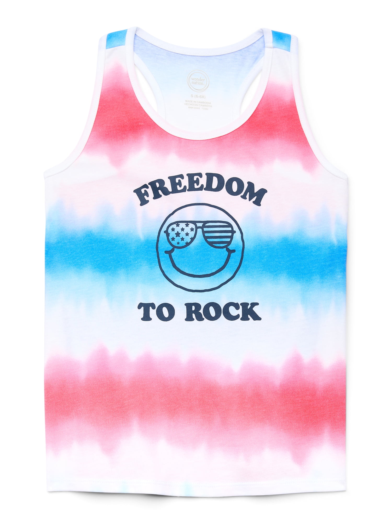 Wonder Nation Girls Tie Dye Freedom to Rock Tank Top, Sizes 4-18 ...