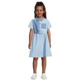 Wonder Nation Short Sleeve Girls Tie Front Dress, Sizes 4-18 & Plus ...