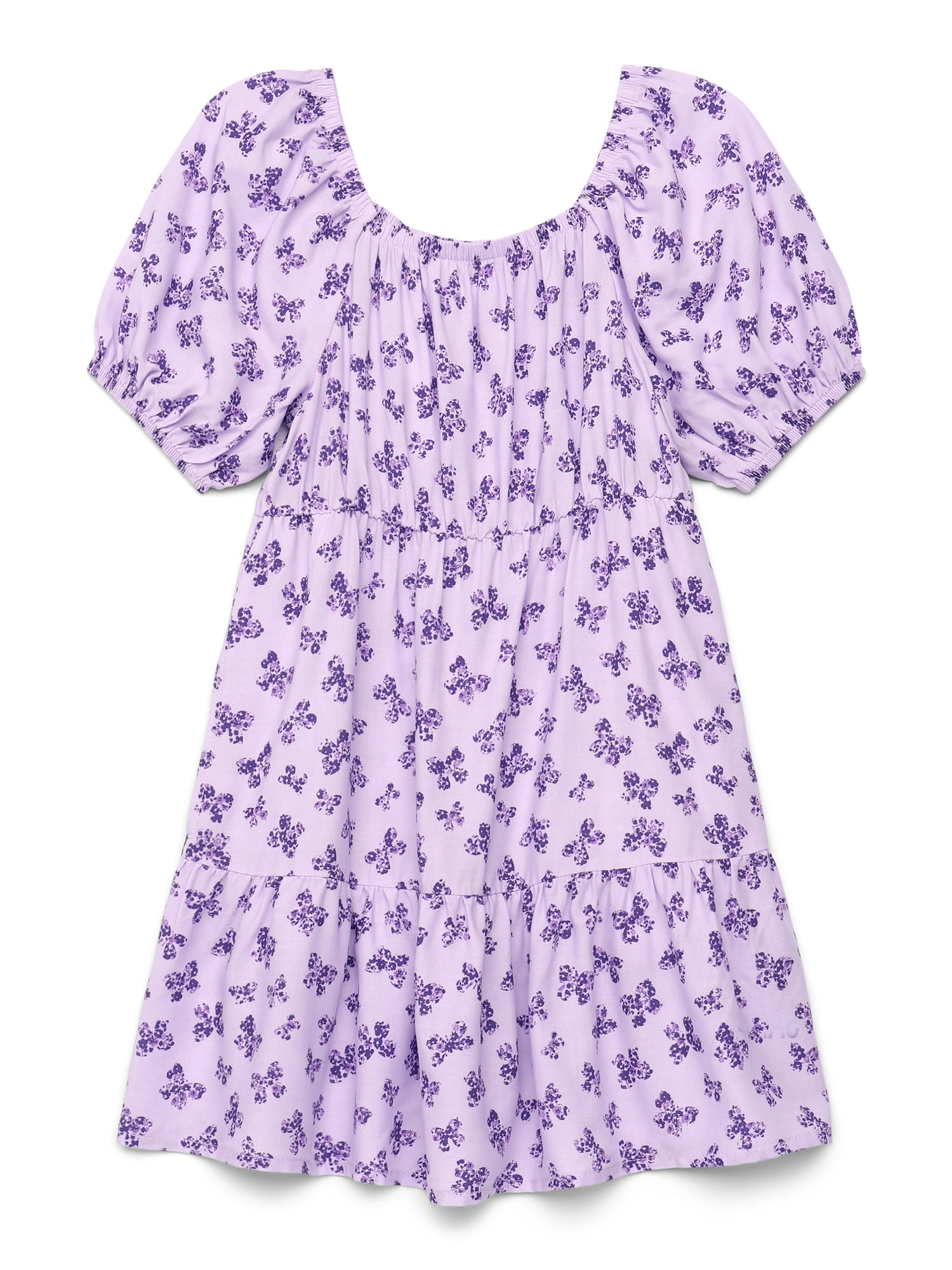 Wonder Nation Girls Tiered Dress with Puff Sleeves, Sizes 4-18 & Plus ...