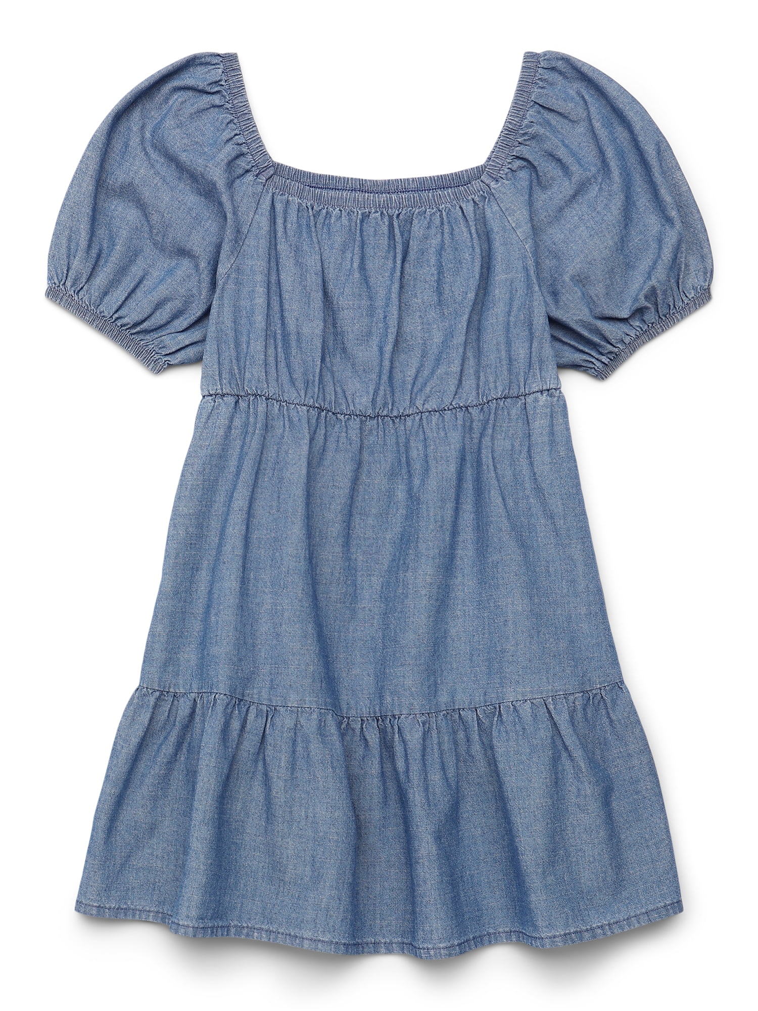 Wonder Nation Girls Tiered Dress with Puff Sleeves, Sizes 4-18 & Plus ...