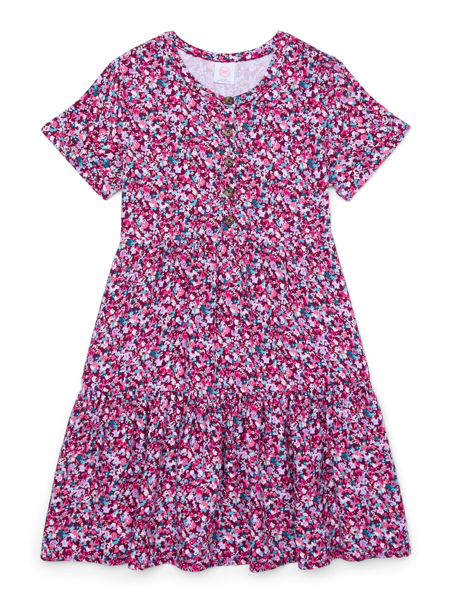 Wonder Nation Girls Tiered Flutter Dress, Sizes 4-18 & Plus - Walmart.com