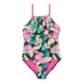 Wonder Nation Girls Tropical Floral One Piece Swimsuit With Upf 50