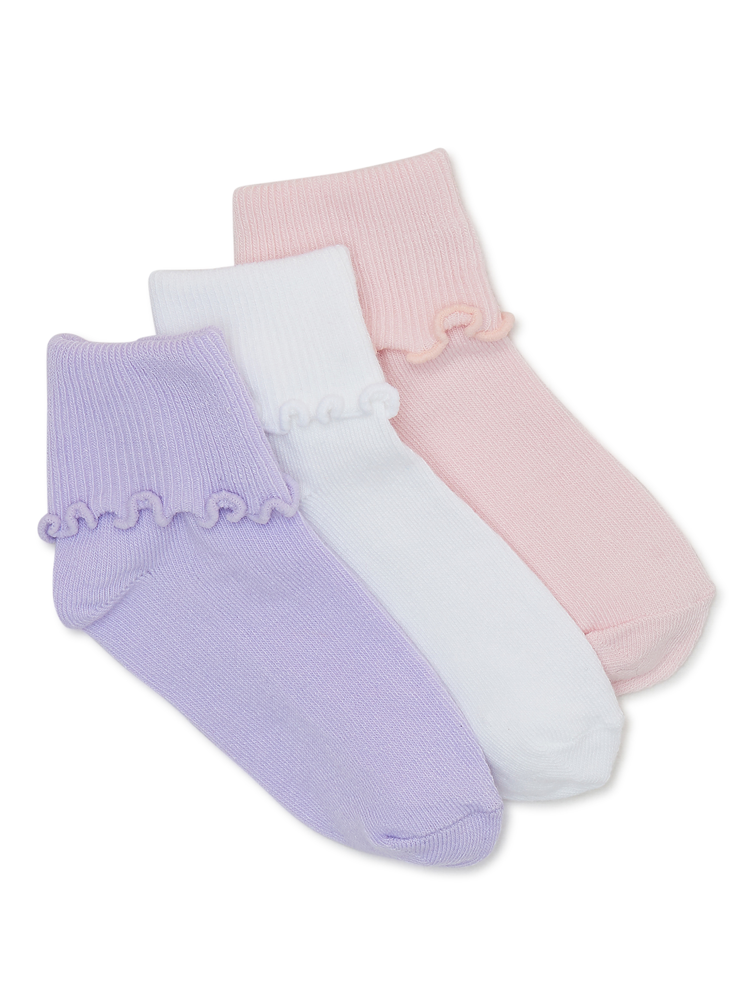 Wonder Nation Girls’ Turn Cuff Ruffle Socks, 3-Pack, Sizes S-L ...