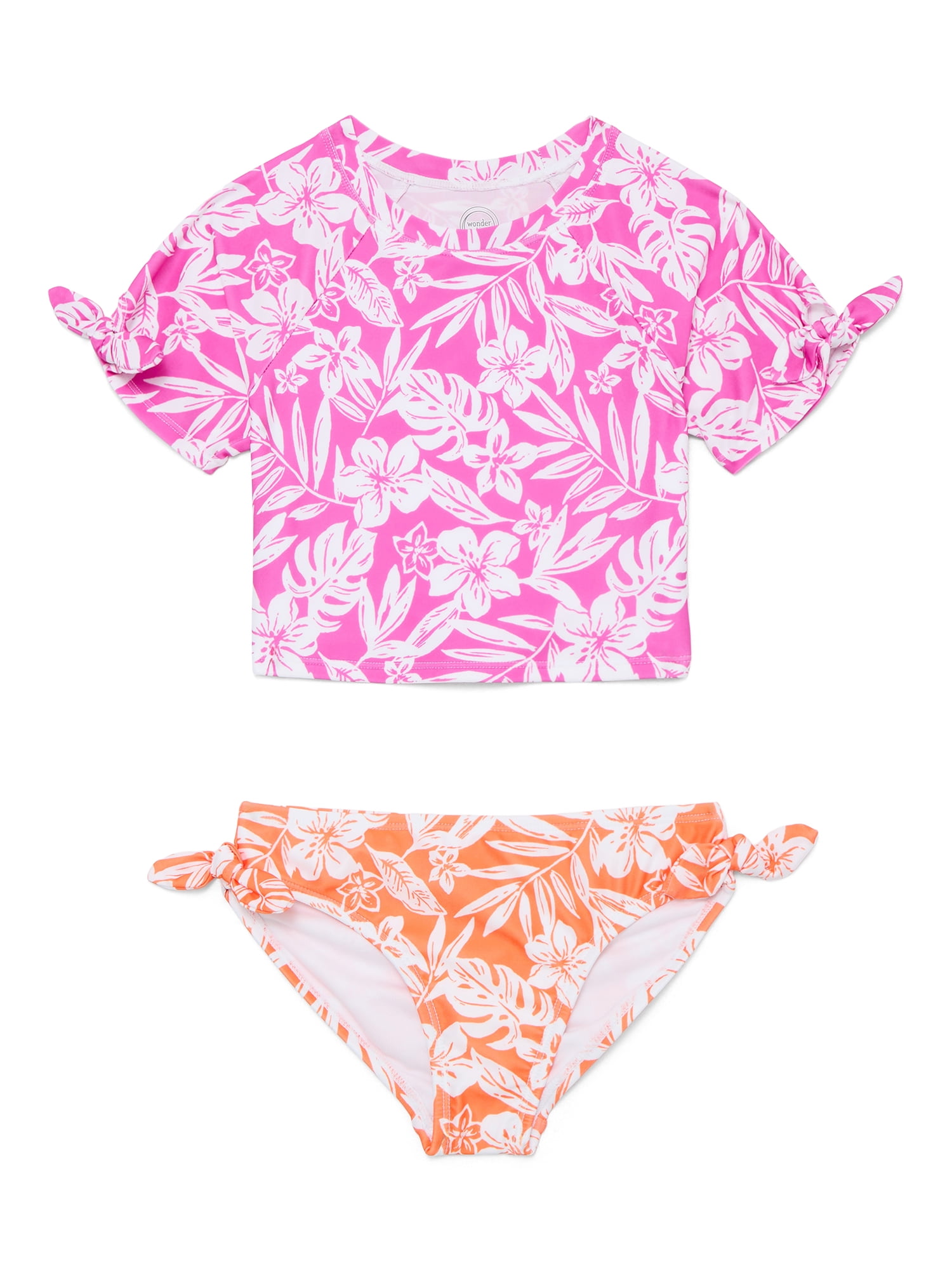 Wonder Nation Girls Short Sleeve Rash Guard Swim Set, Two-Piece, Sizes ...