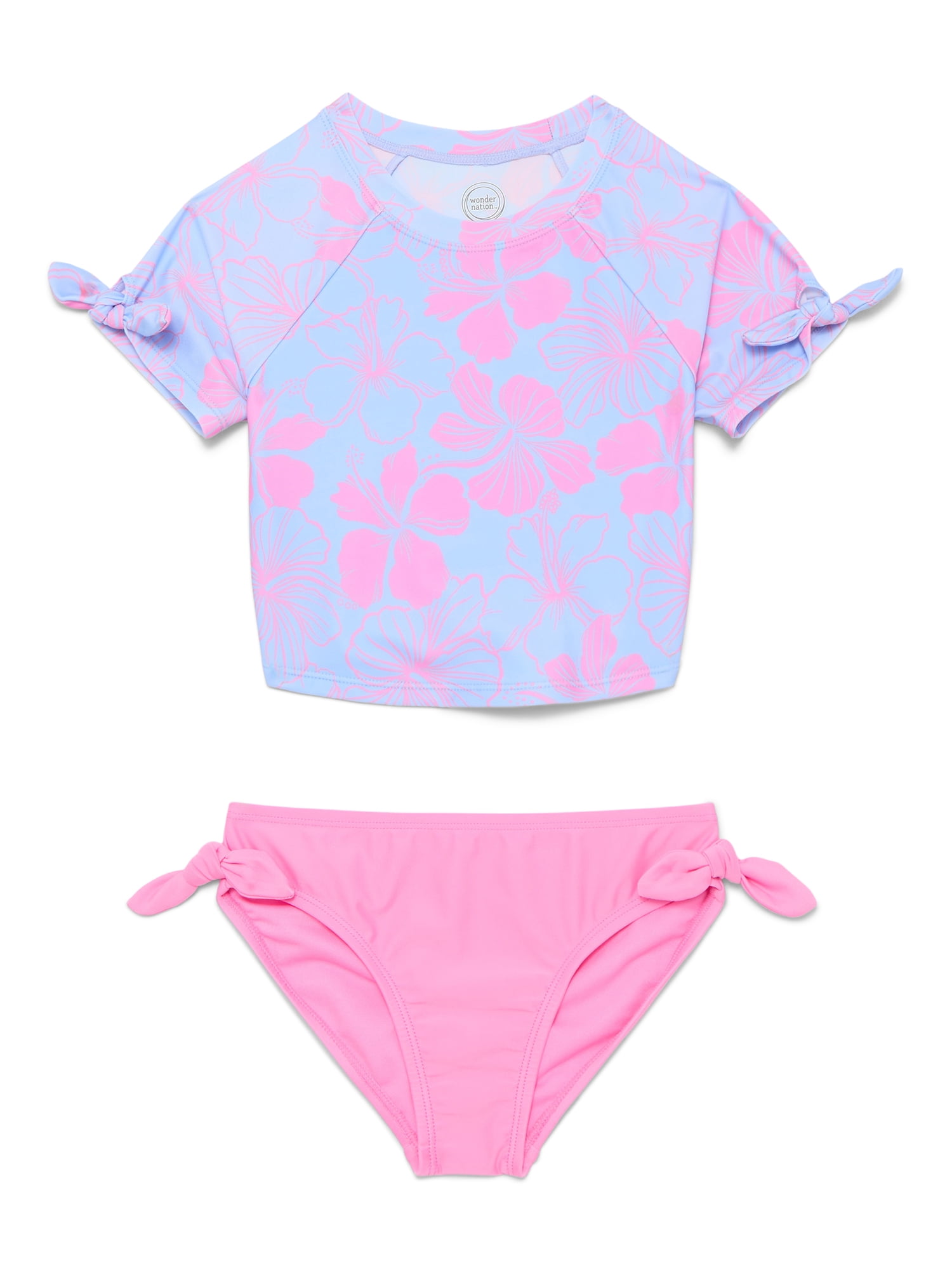 Wonder Nation Girls Short Sleeve Rash Guard Swim Set, Two-Piece, Sizes ...
