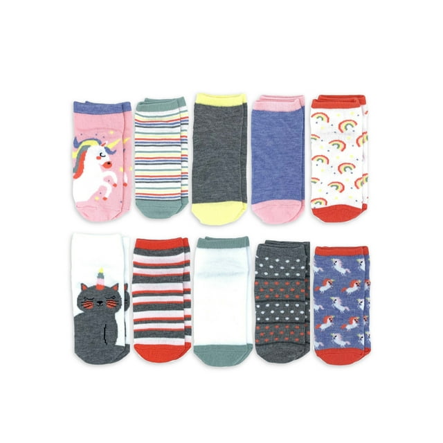 Wonder Nation Girls Colorful No-Show Socks 10-Pack, Sizes S-L ...