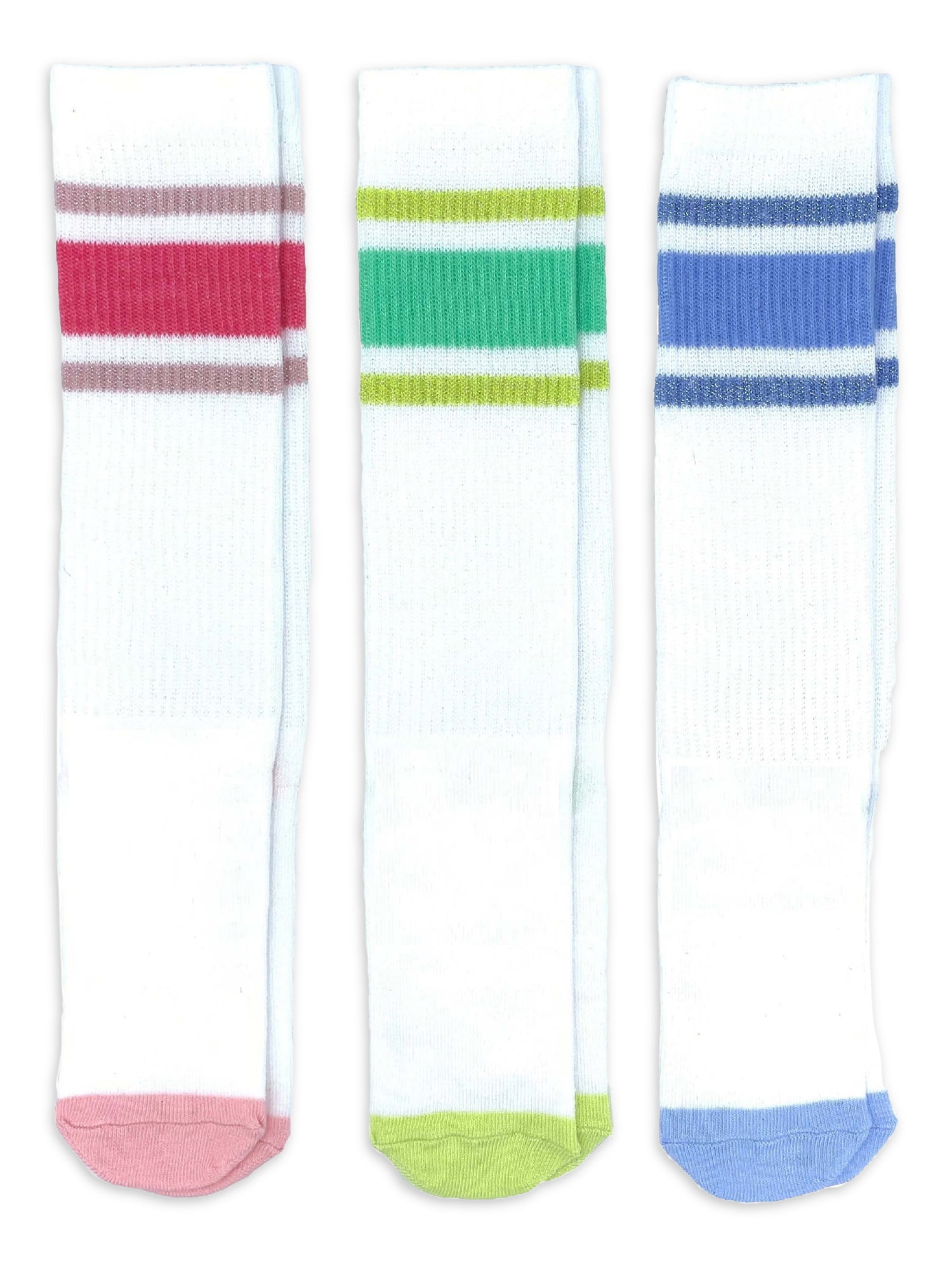 Wonder Nation Girls Varsity Stripe Knee High Socks, 3-Pack, Sizes S-L ...