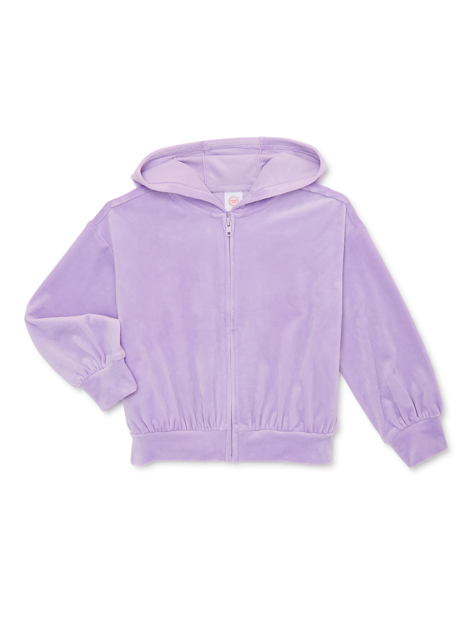 Wonder Nation Girls Velour Full-Zip Hoodie Sweatshirt, Sizes 4-18 ...