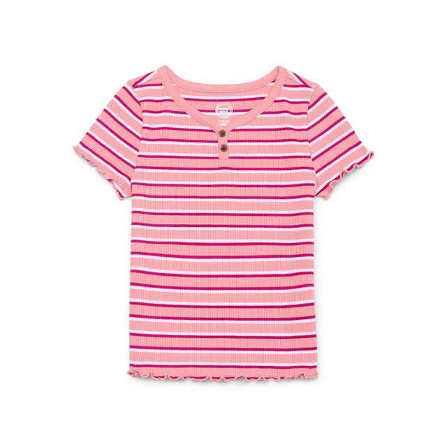 Wonder Nation Girls Waffle Knit Henley Top with Short Sleeves, Sizes 4 ...