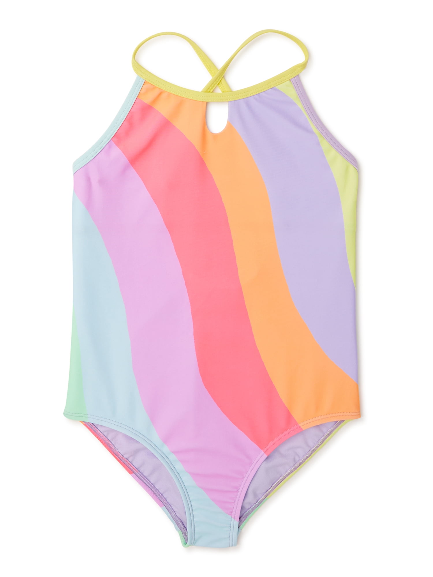 Wonder Nation Girls Wave One-Piece Swimsuit with UPF 50+, Sizes 4-18 ...