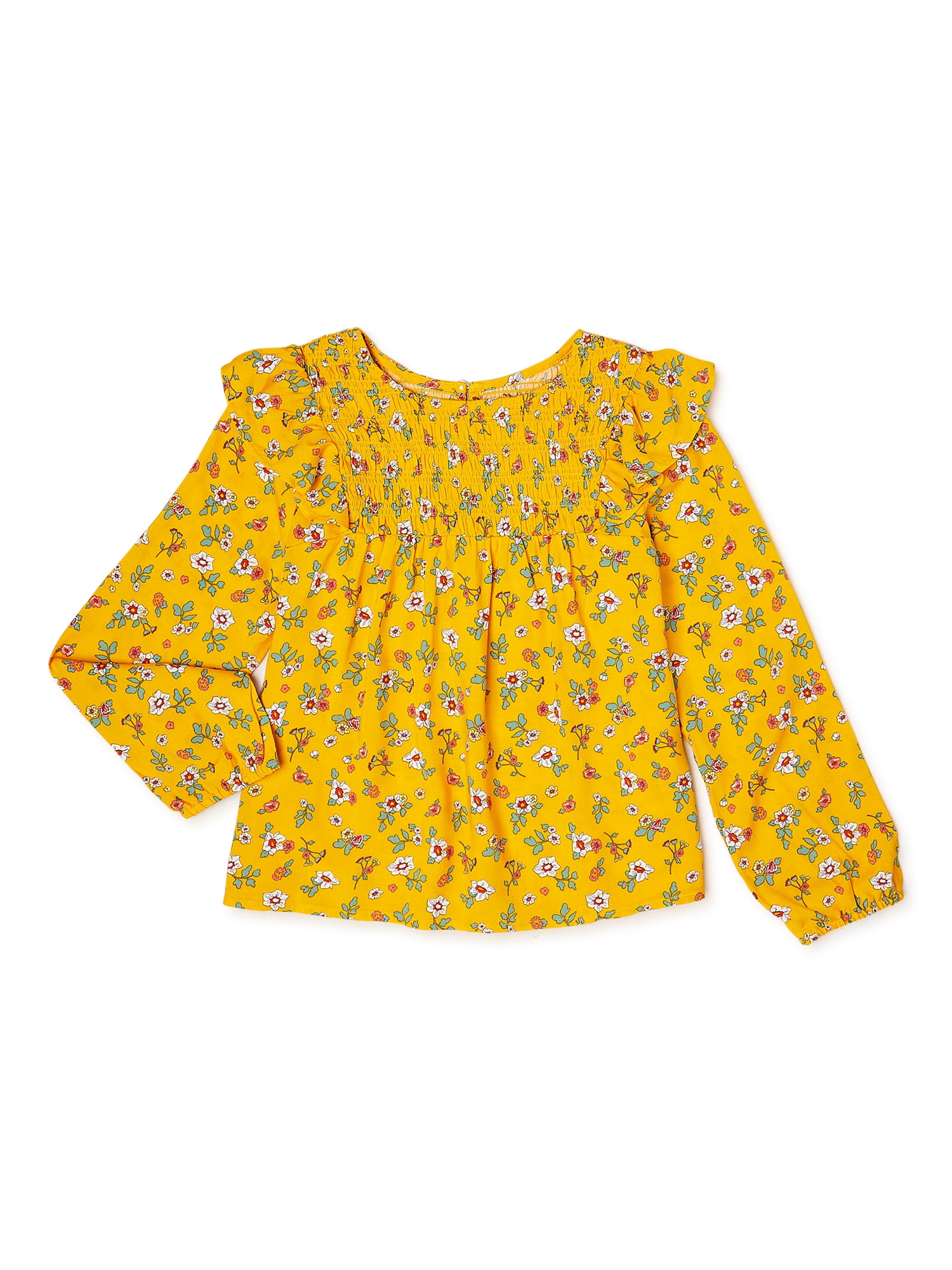 Wonder Nation Girls Woven Ruffle Top with Long Sleeves, Sizes 4-18 ...
