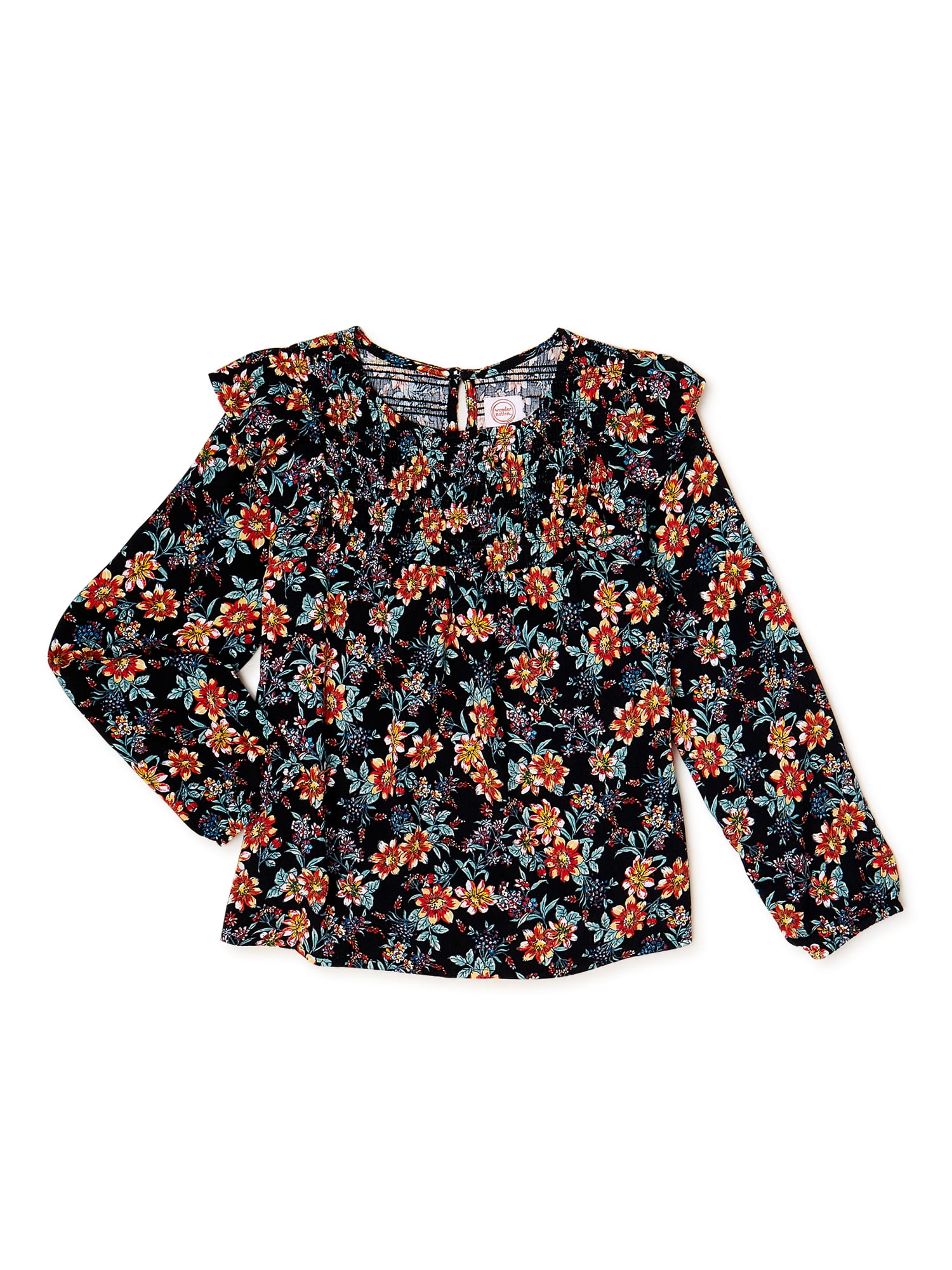 Wonder Nation Girls Woven Ruffle Top with Long Sleeves, Sizes 4-18 ...