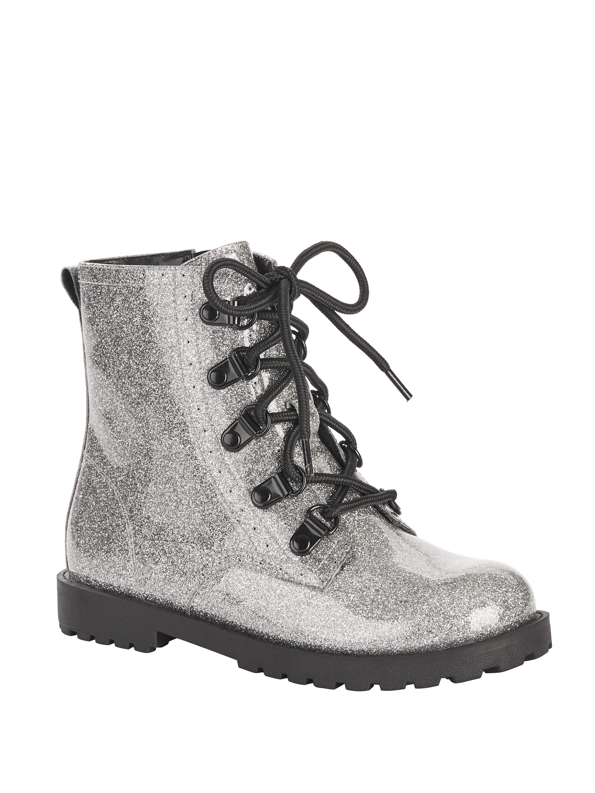 Wonder Nation Glossy Lace-Up Moto Boot (Little Girls & Big Girls ...