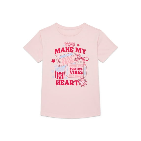 Wonder Nation Girls Heart Pop Graphic T-Shirt with Short Sleeves, Sizes ...