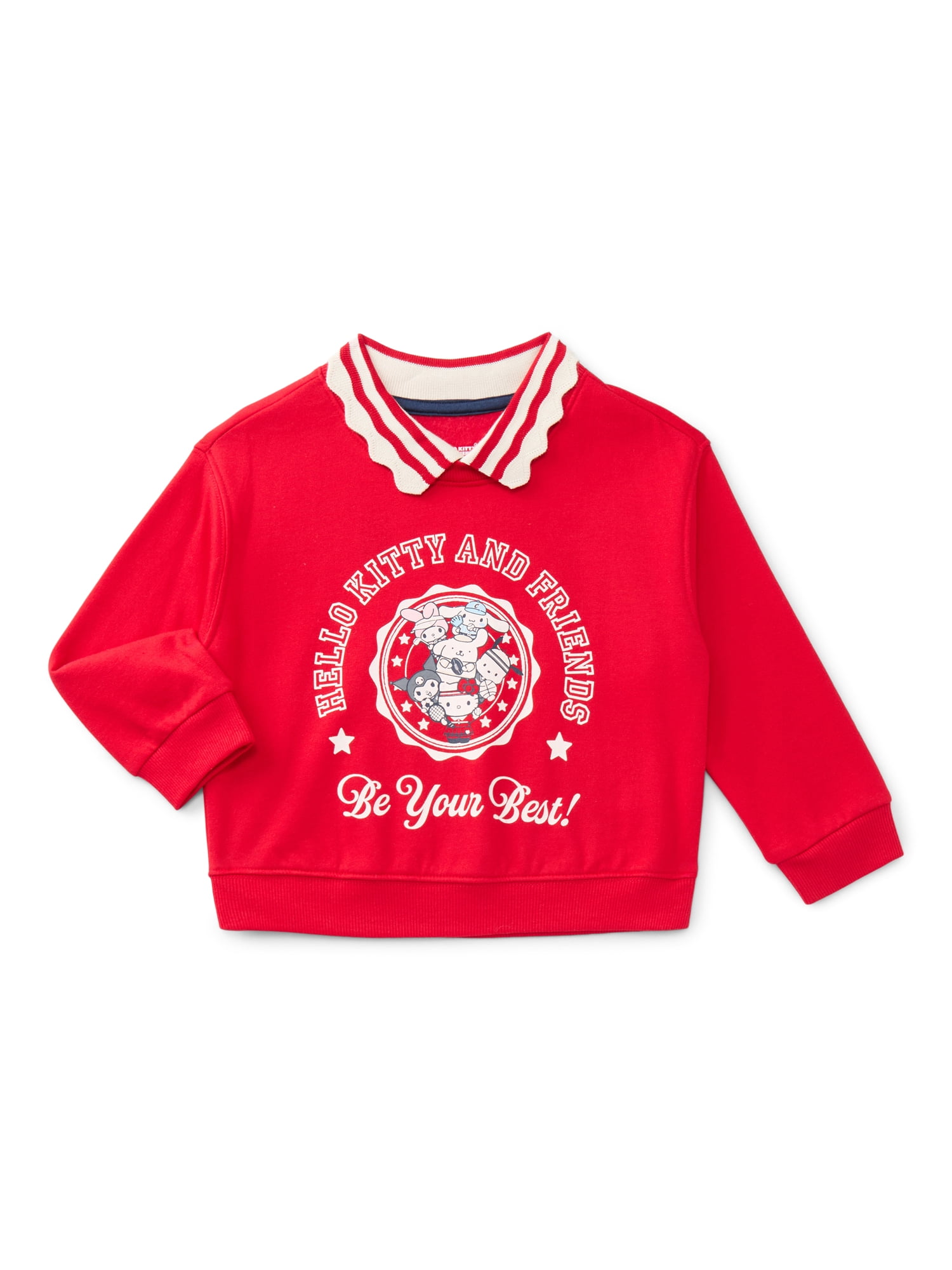 Wonder Nation Hello Kitty Girls Graphic Collared Sweatshirt with Long ...
