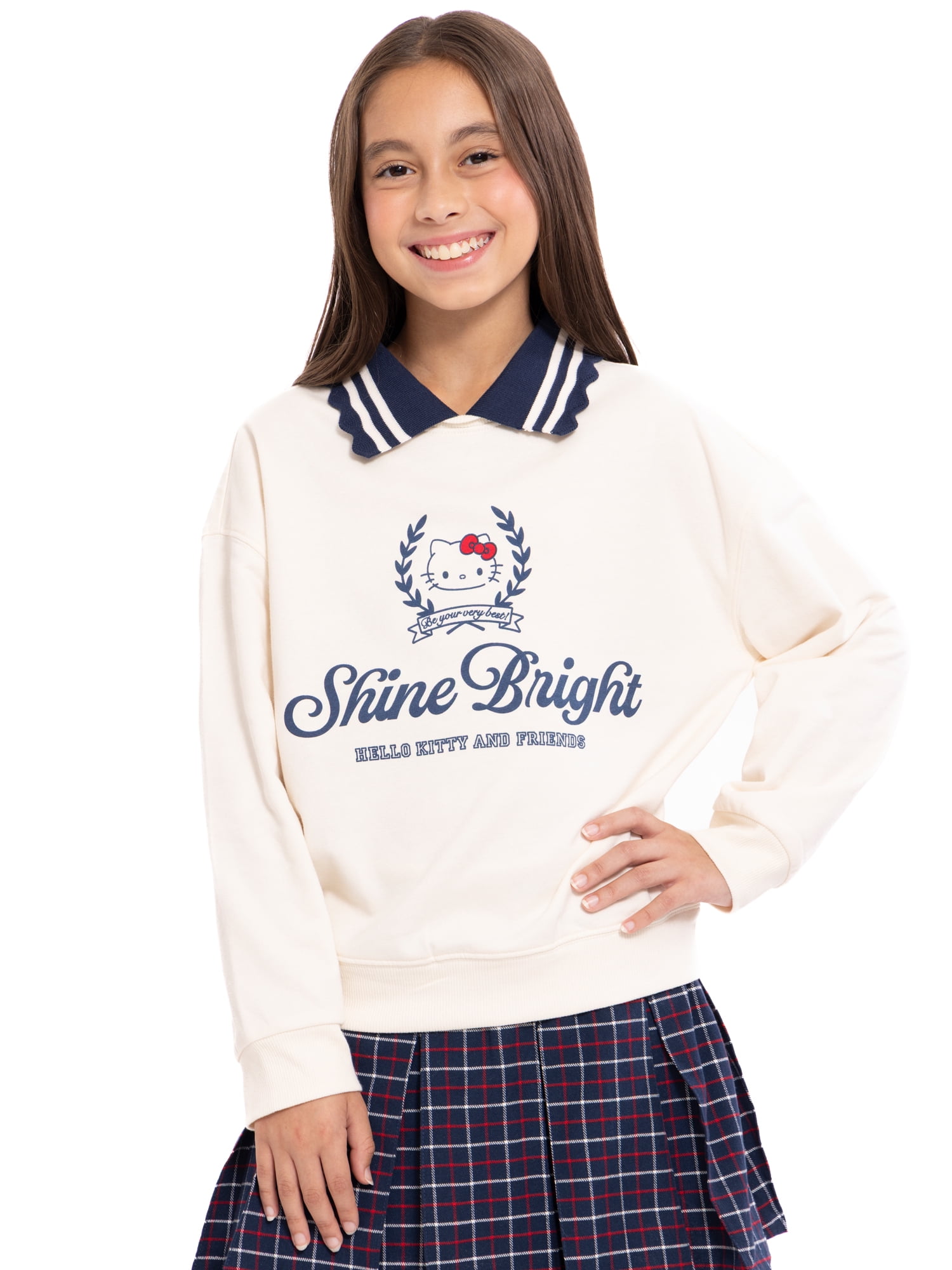 Wonder Nation Hello Kitty Girls Graphic Collared Sweatshirt with Long Sleeves, Sizes 4-18 ...