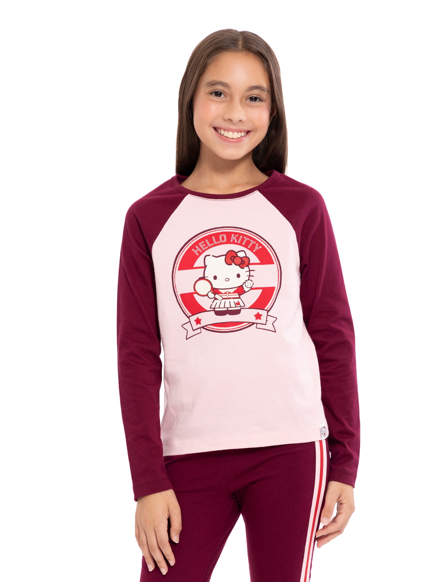 Wonder Nation Hello Kitty Girls Cotton Graphic Tee with Long Sleeves ...