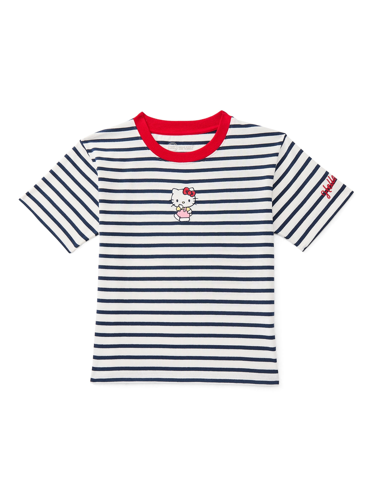 Wonder Nation x Hello Kitty Girls Stripe Graphic Tee with Short Sleeves ...